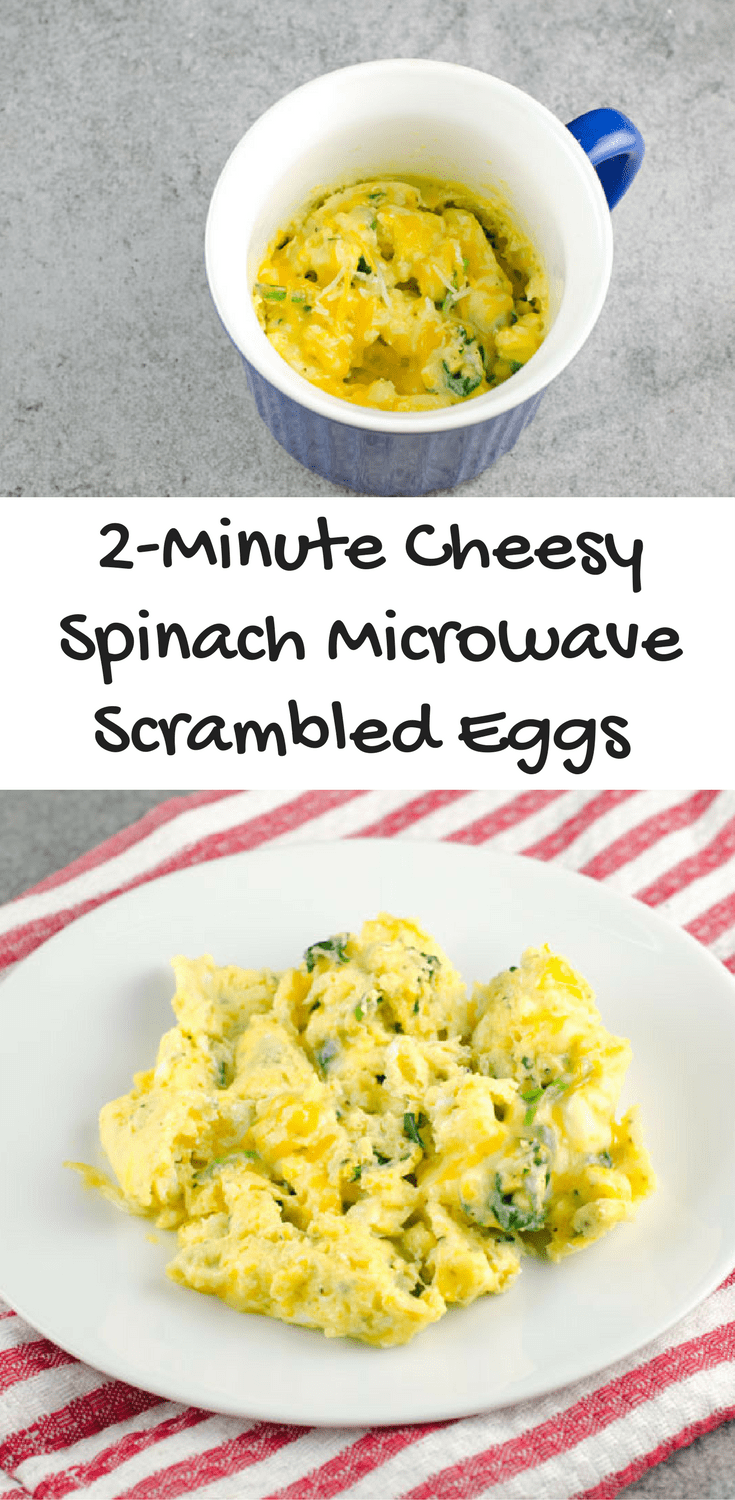 2 Minute Cheesy Spinach Microwave Scrambled Eggs Mug Recipe